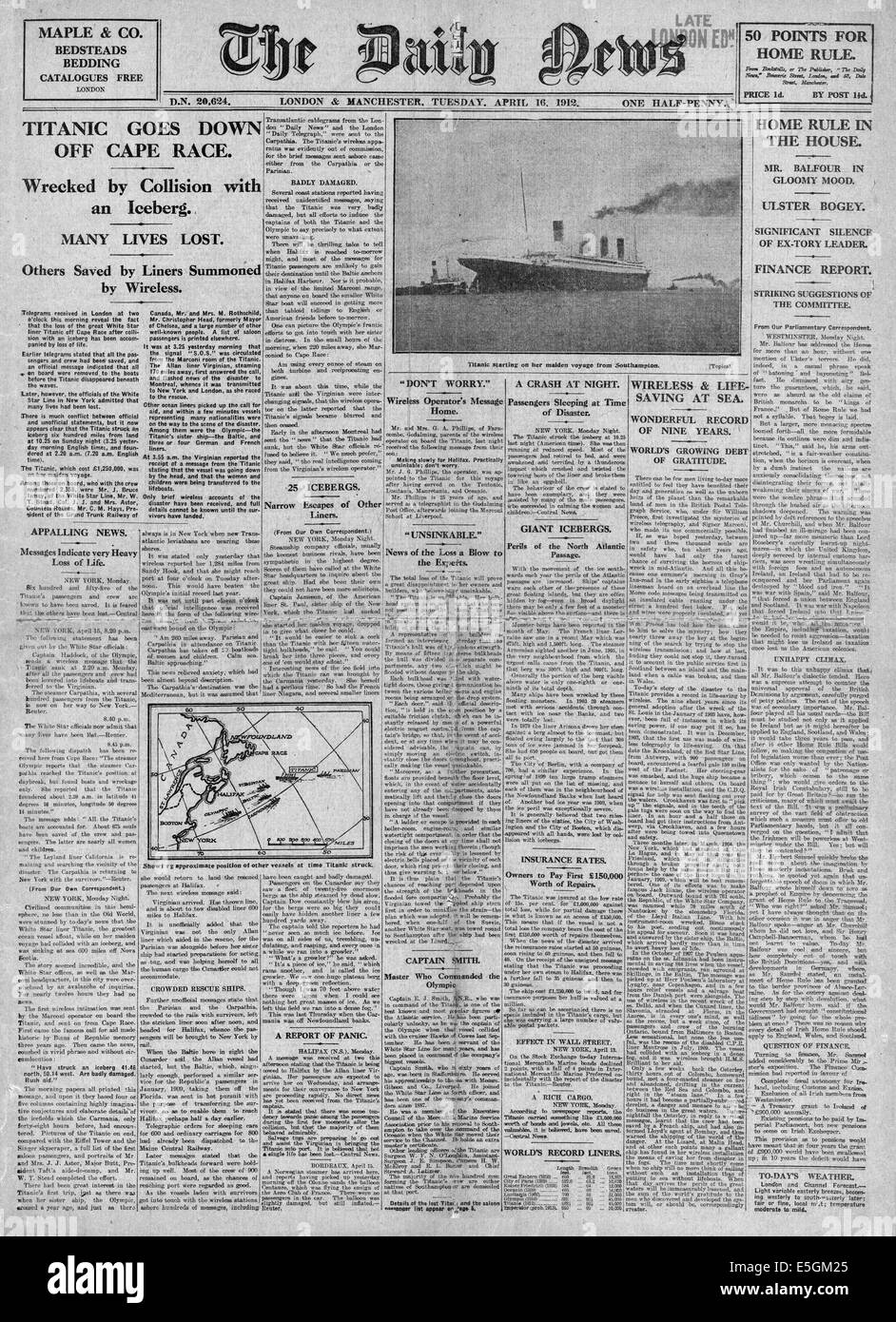 Titanic newspaper Banque de photographies et d’images à haute ...