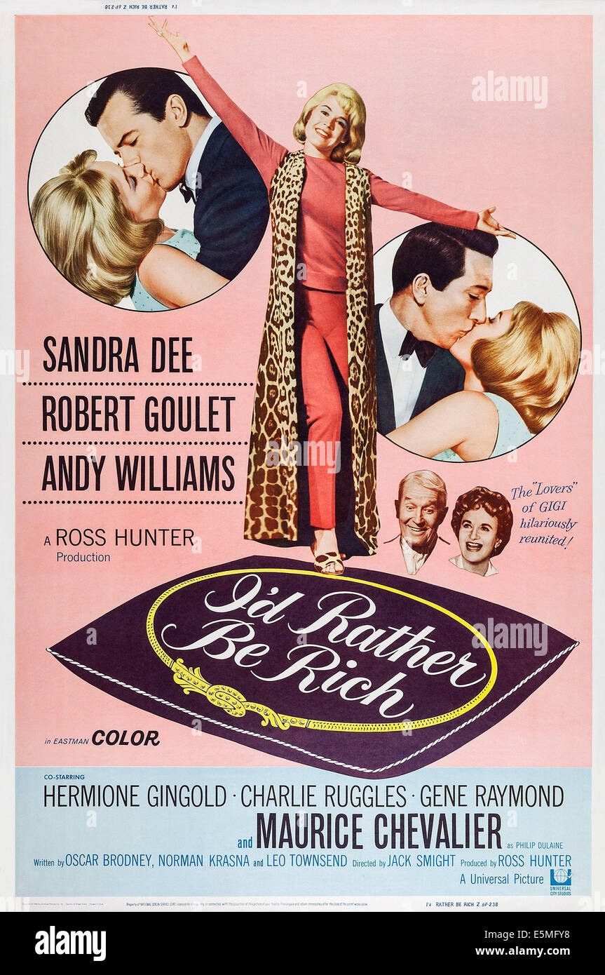 Je préfère être riche, haut l-r : Sandra Dee, Robert Goulet, Sandra Dee ...