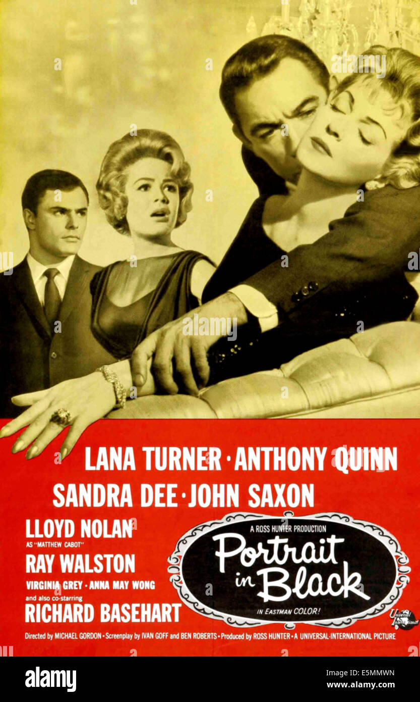 PORTRAIT EN NOIR, la l-r : John Saxon, Sandra Dee, Anthony Quinn, Lana ...