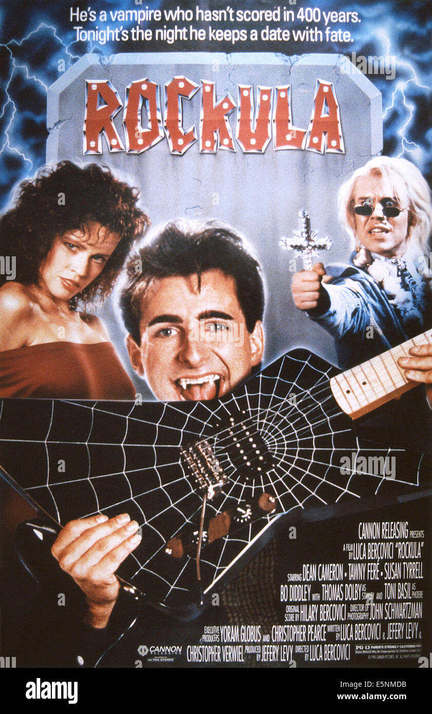 Nous ROCKULA, poster, de gauche : Tawny Fere, Dean Cameron, Thomas Dolby, 1990, © Cannon Films ...