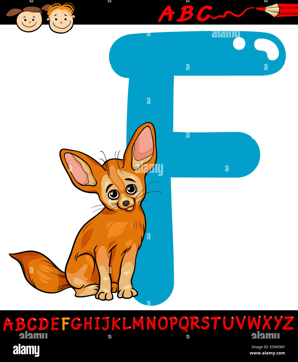 Cartoon Illustration de la lettre F de l'Alphabet avec Fennec Fox ...