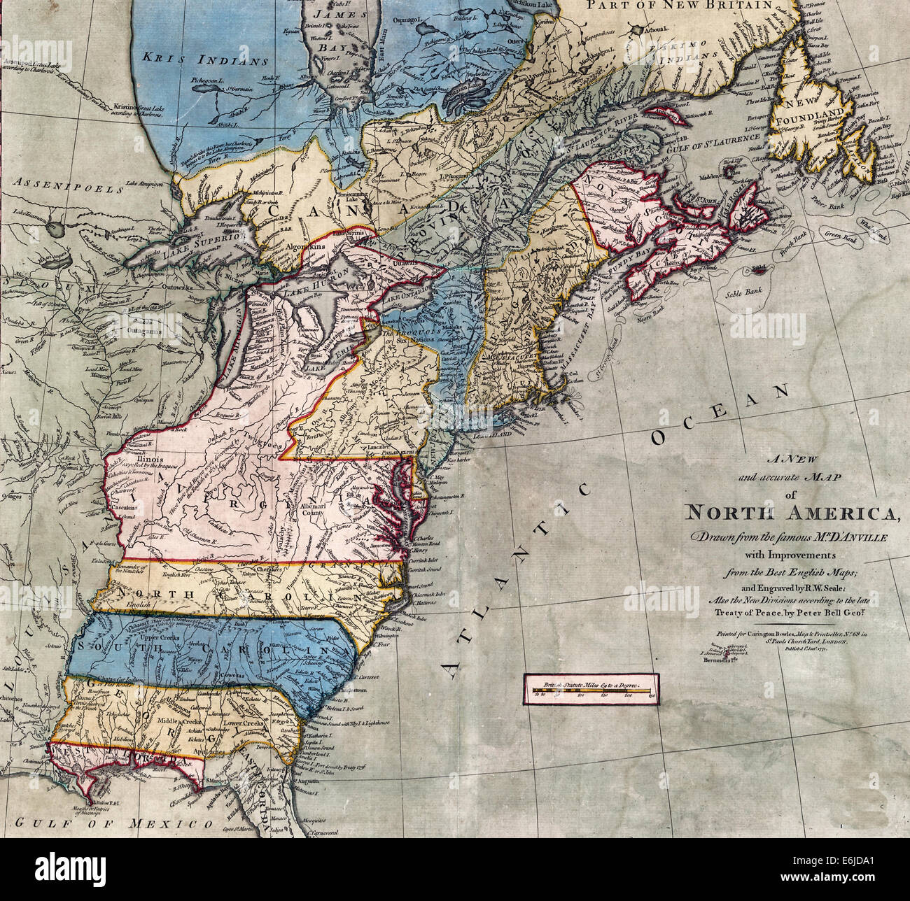 Une nouvelle carte précise de l'Amérique du Nord 1771 Photo Stock - Alamy