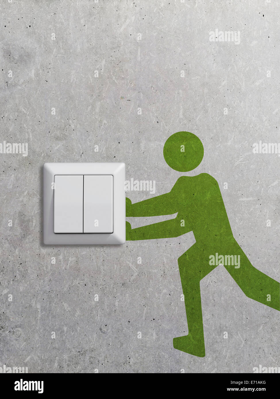 Interrupteur d'éclairage et les pictogrammes sur mur de béton, 3D ...