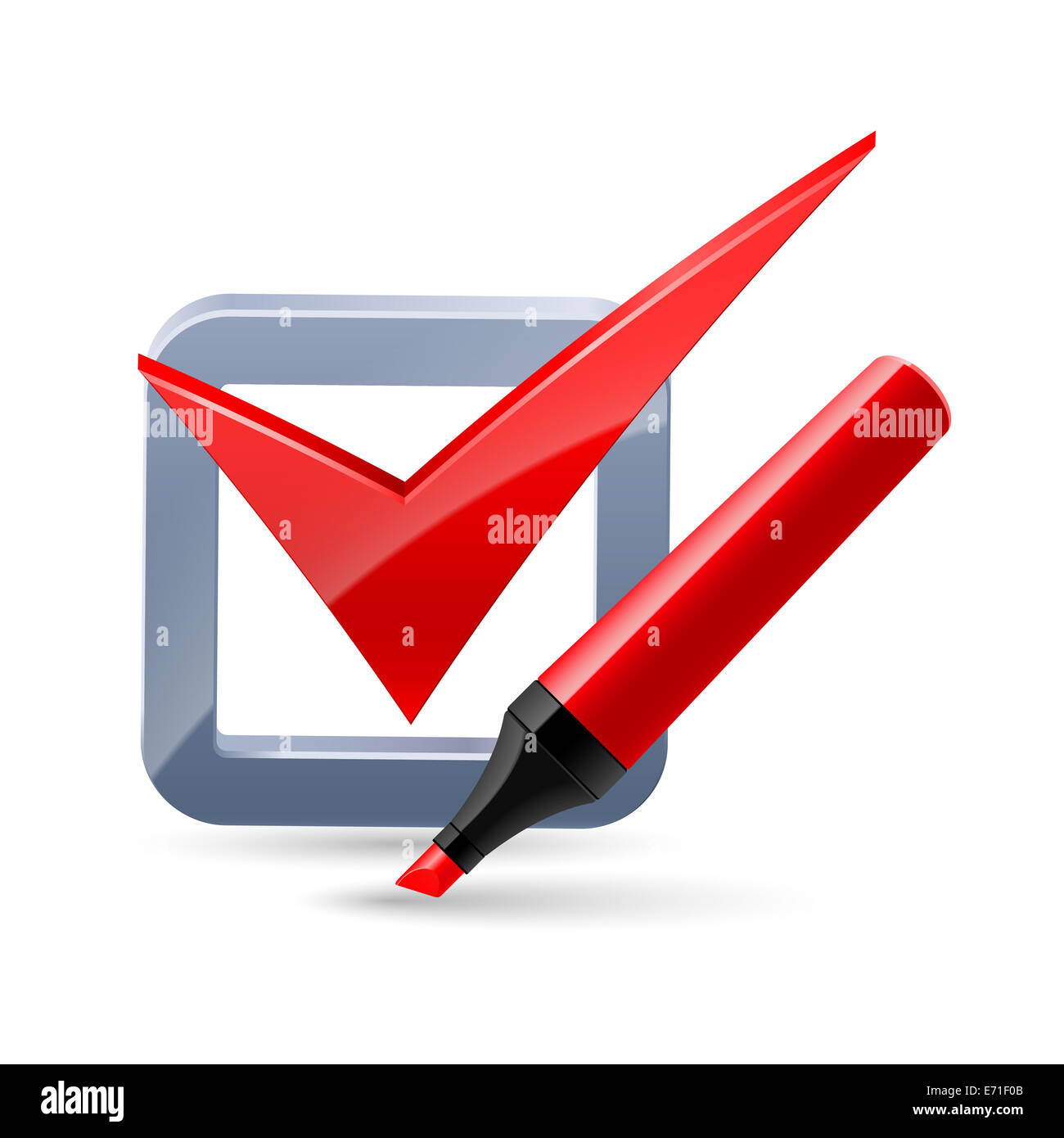 Stylo-feutre rouge et l'icône tick mark isolé sur fond blanc-concept ...