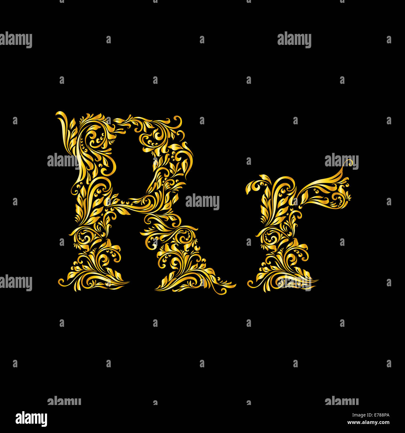 Lettre r alphabet floral noir Banque de photographies et d’images à ...