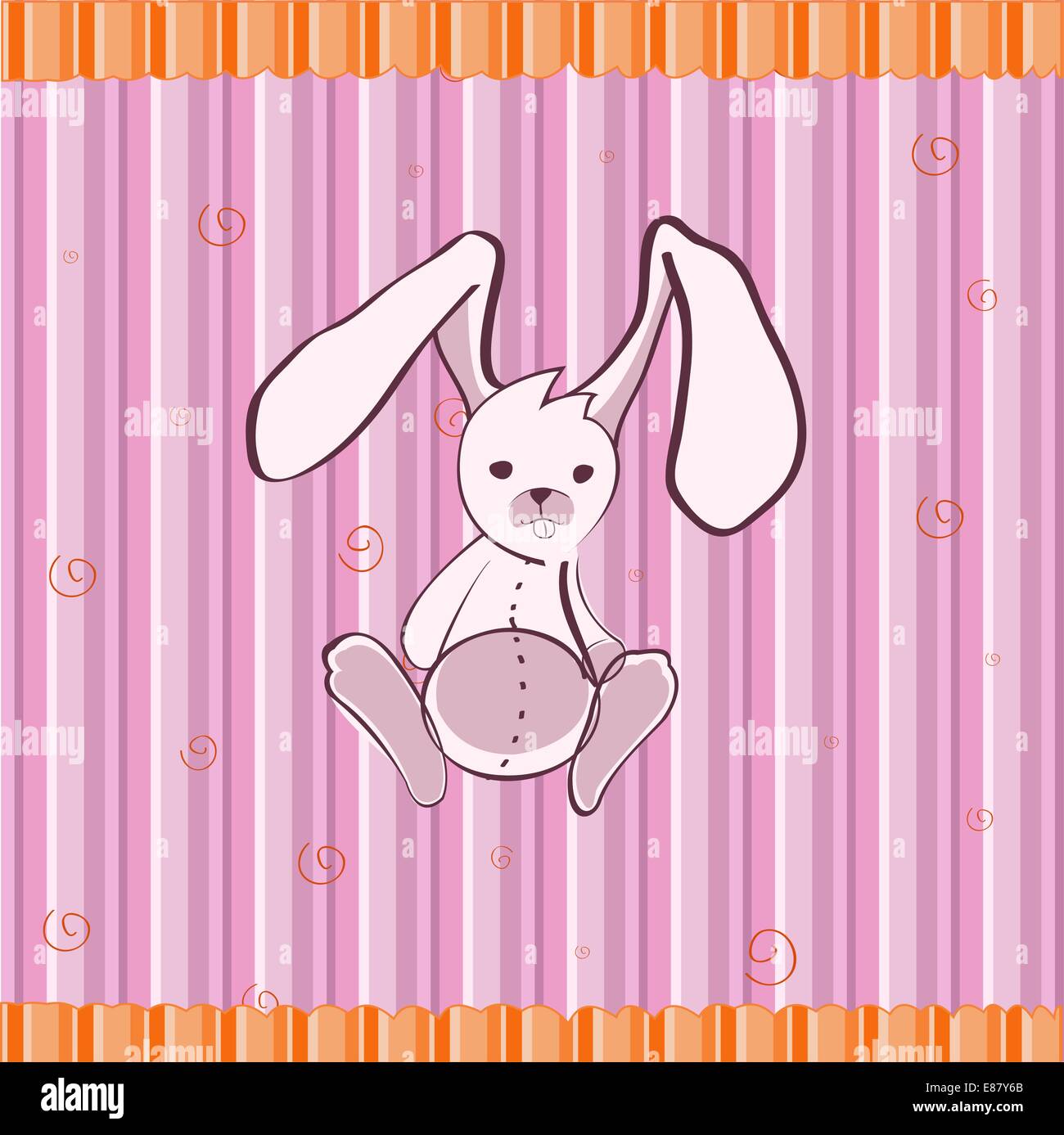 Cartoon vector illustration of cute little bunny sur le fond rayé rétro ...