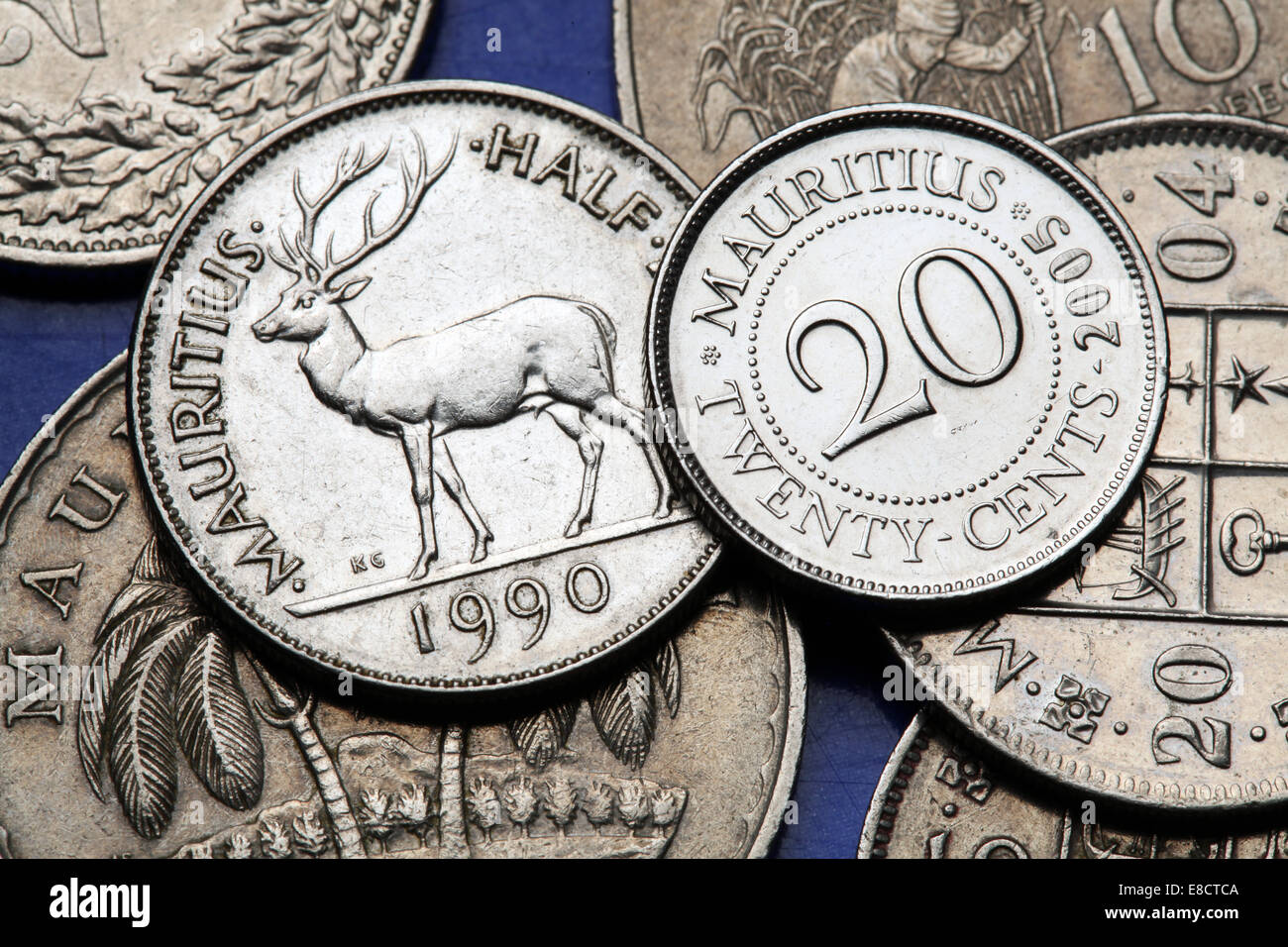 Coins de l'île Maurice. Cerf rusa mauricien (Rusa timorensis ...