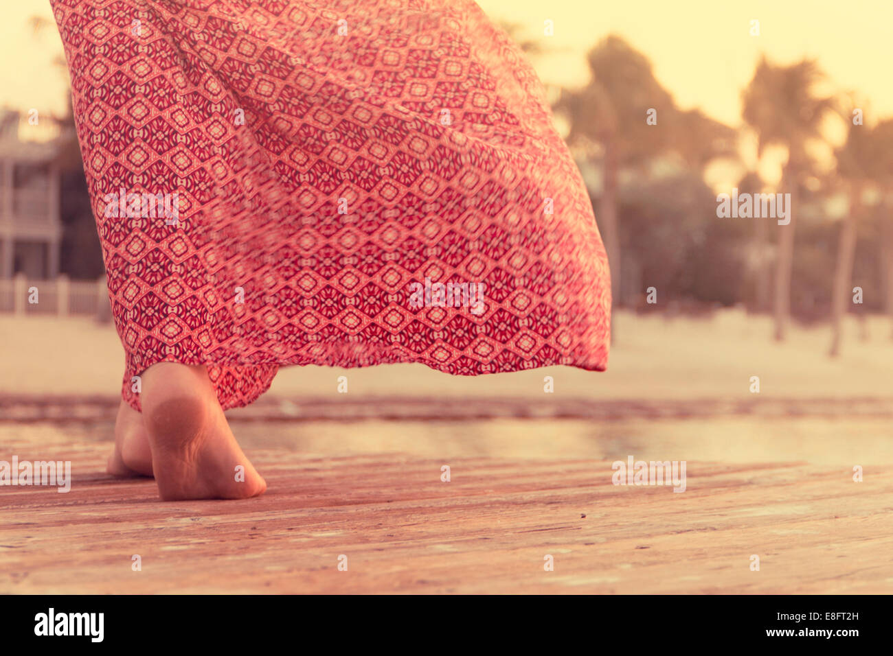 Rear view of woman with wind blowing Banque de photographies et d ...