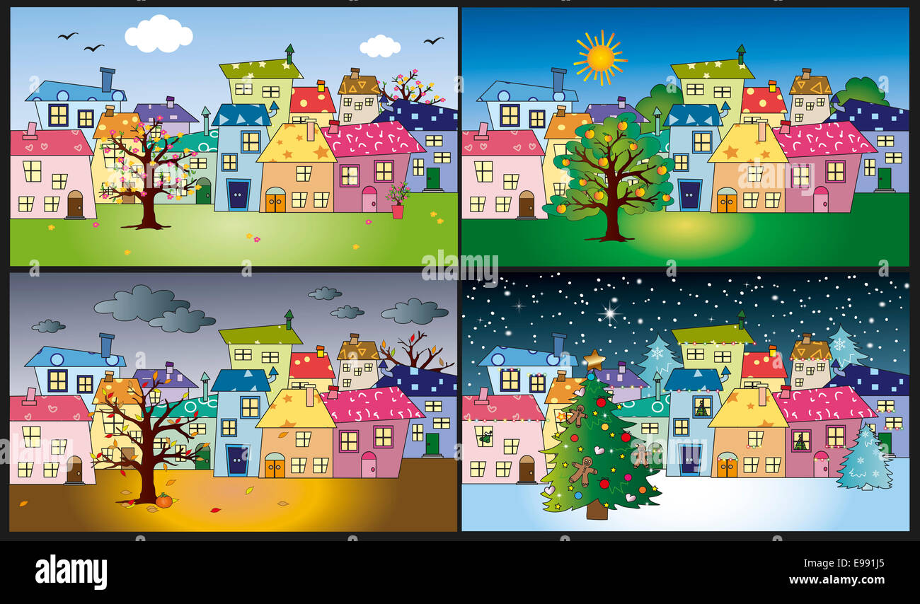 Four seasons cartoon illustration Banque de photographies et d’images à ...
