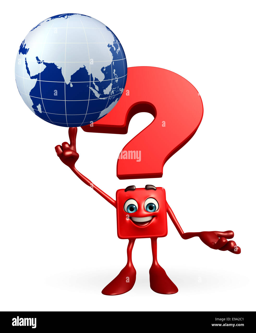 Personnage de Question Mark with globe Photo Stock - Alamy