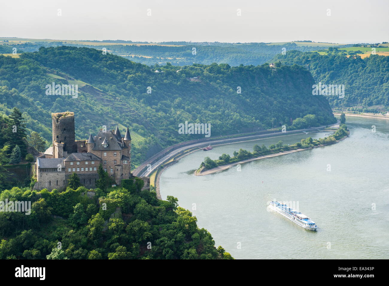 Château Katz et la Lorelei au-dessus du Rhin, St Goarshausen, gorges du ...