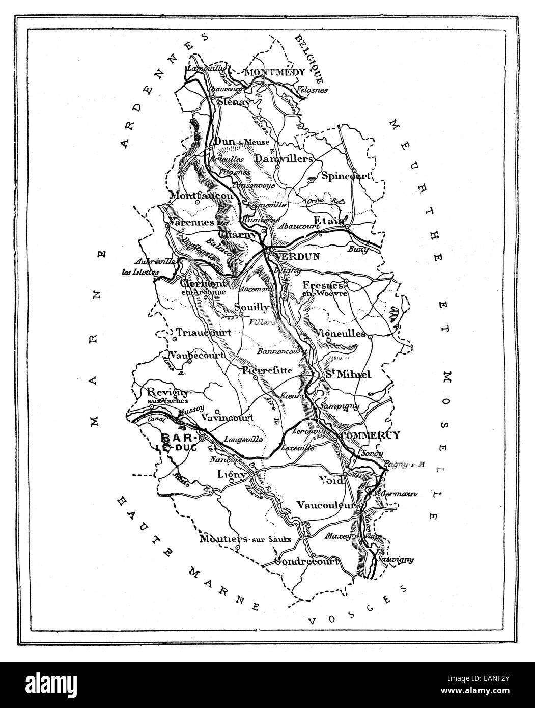 Plan du département de la Meuse, vintage engraved illustration. Journal ...