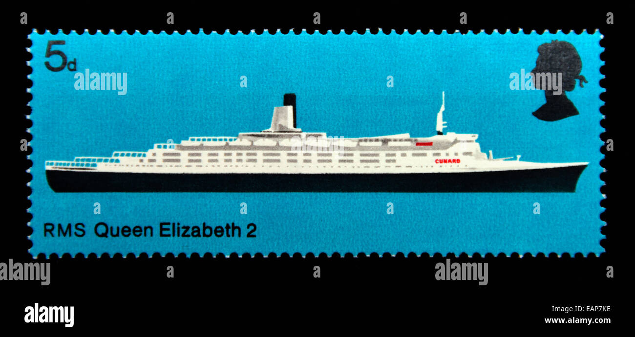 Timbre-poste. La Grande-Bretagne. La reine Elizabeth II. Navires britanniques. 1969. RMS Queen ...