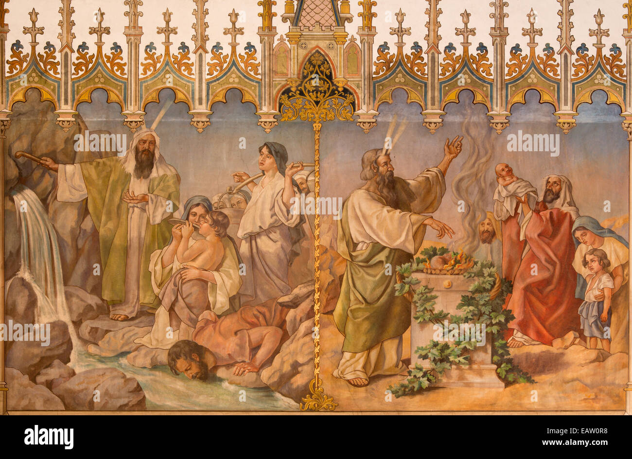 Trnava - Fresque de scène comme Moïse reçoit l'eau du rocher et offre ...