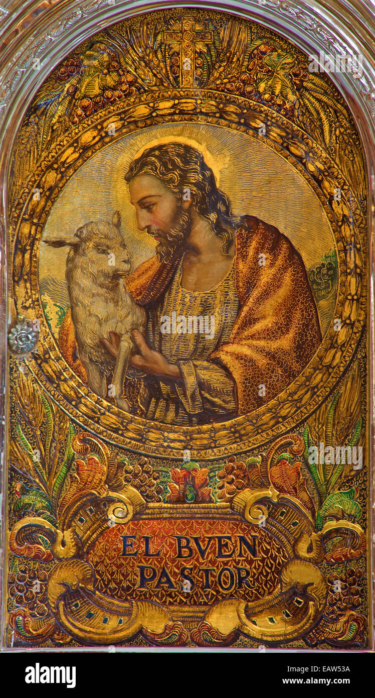Séville - Jésus Christ comme le Bon Berger. Peinture sur le tabernacle ...