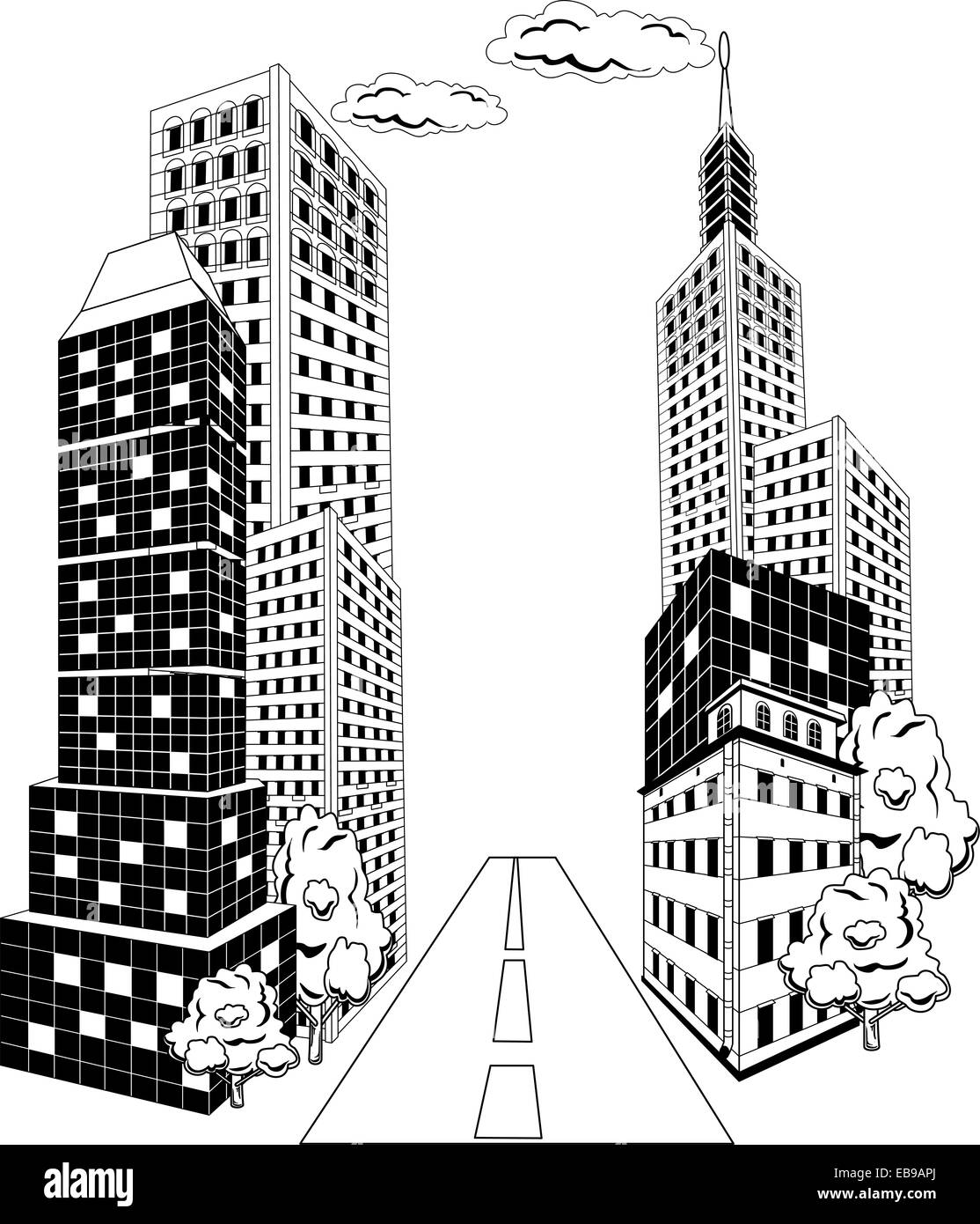 Ville urbaine cartoon Banque d'images noir et blanc - Alamy