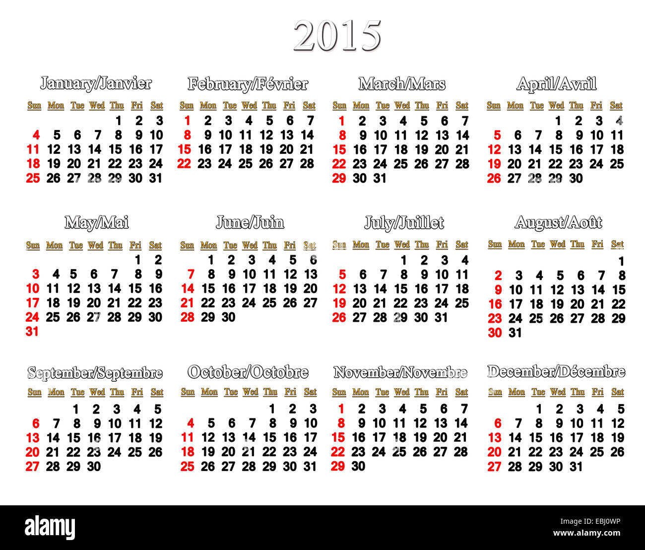 Calendrier 2015 avec un design simple Banque de photographies et d ...