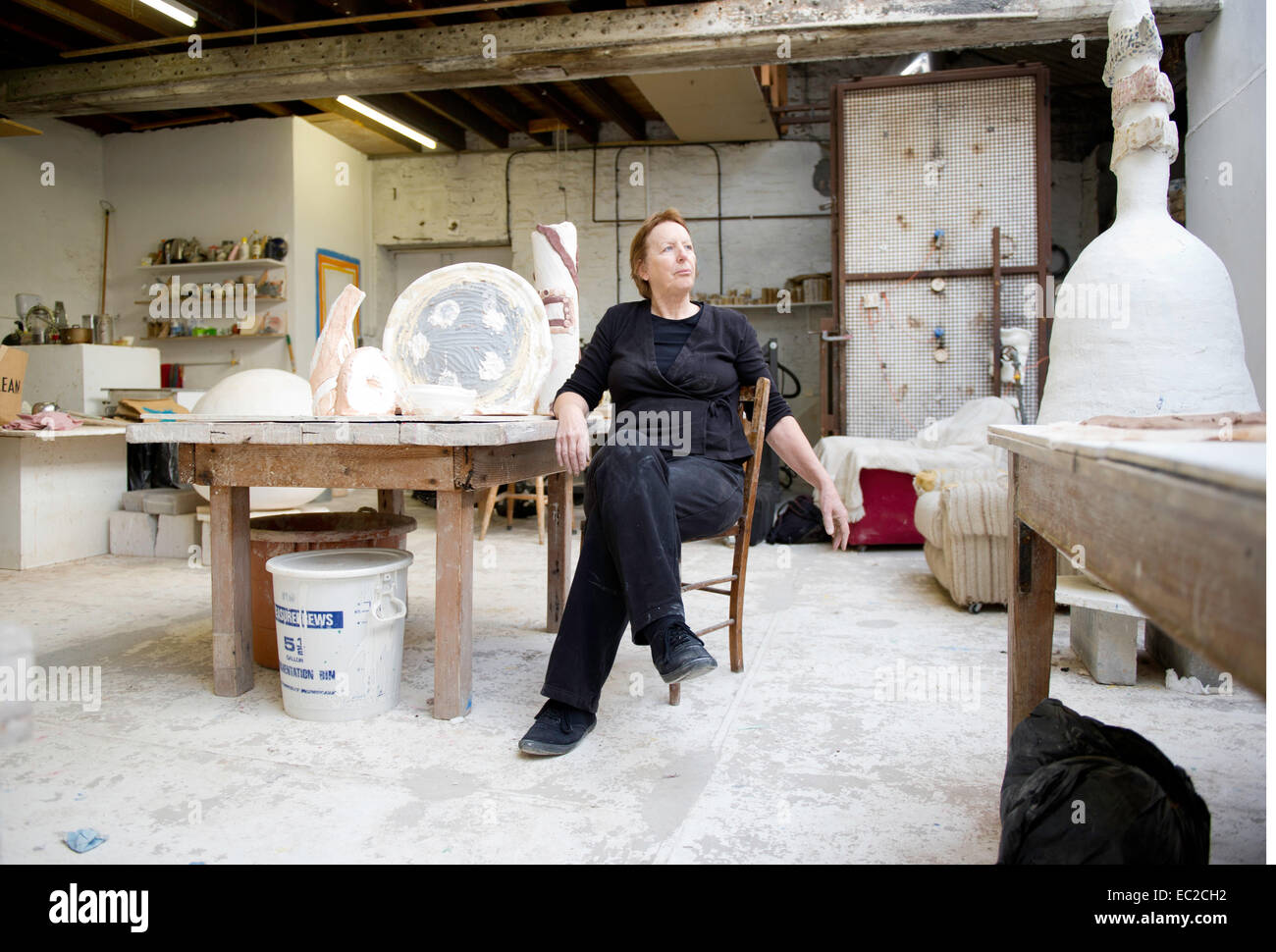 Sandie Brown artiste sculpteur à la maison dans son studio à Devon ...