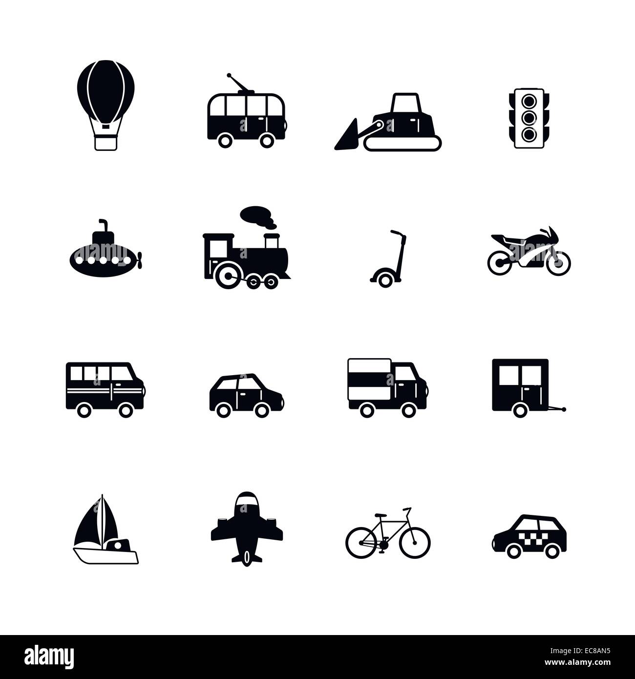 Collection de pictogrammes transport tram train de voyageurs isolés ...