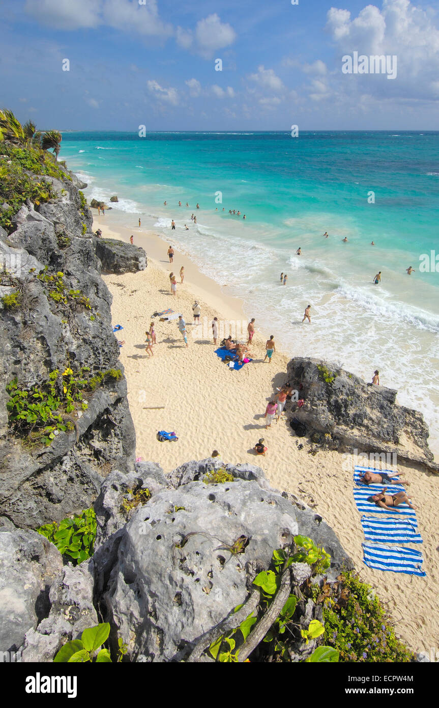 Plage de ruines mayas de Tulum, Tulum, 1200-1524, l'état de Quintana ...