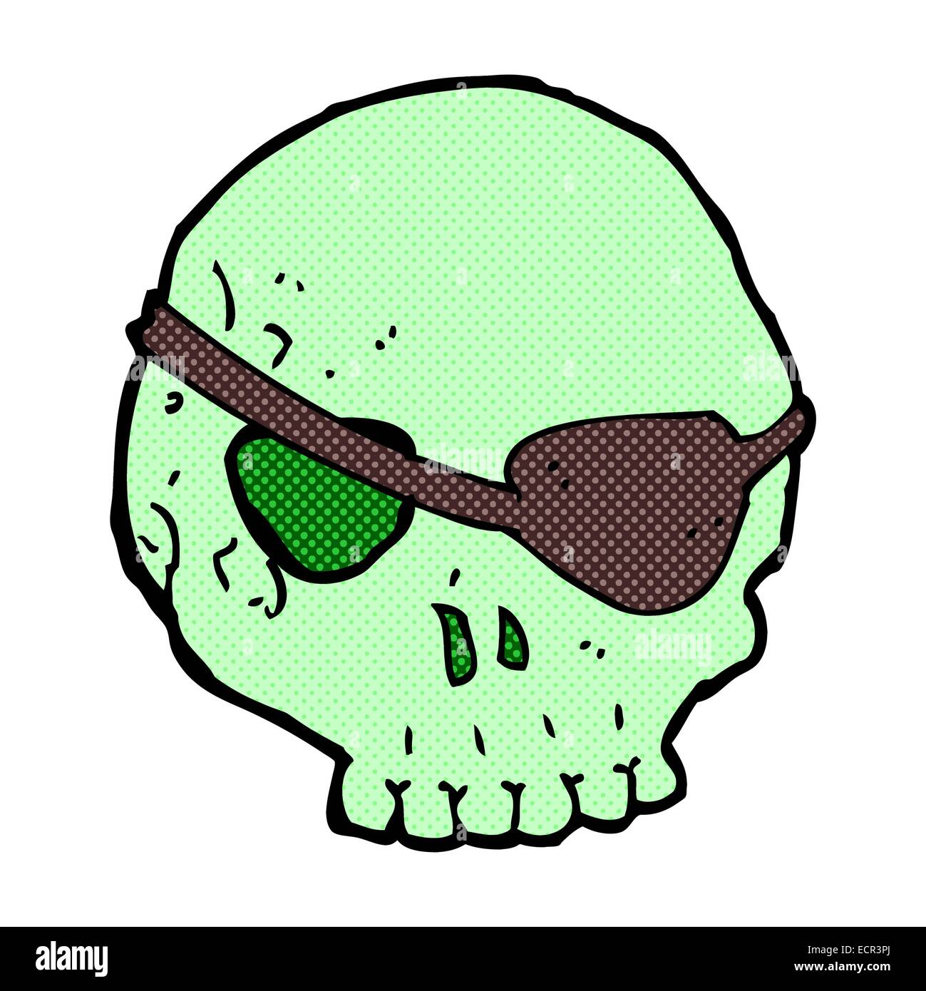 Retro style bande dessinée caricature crâne avec cache-oeil Image ...