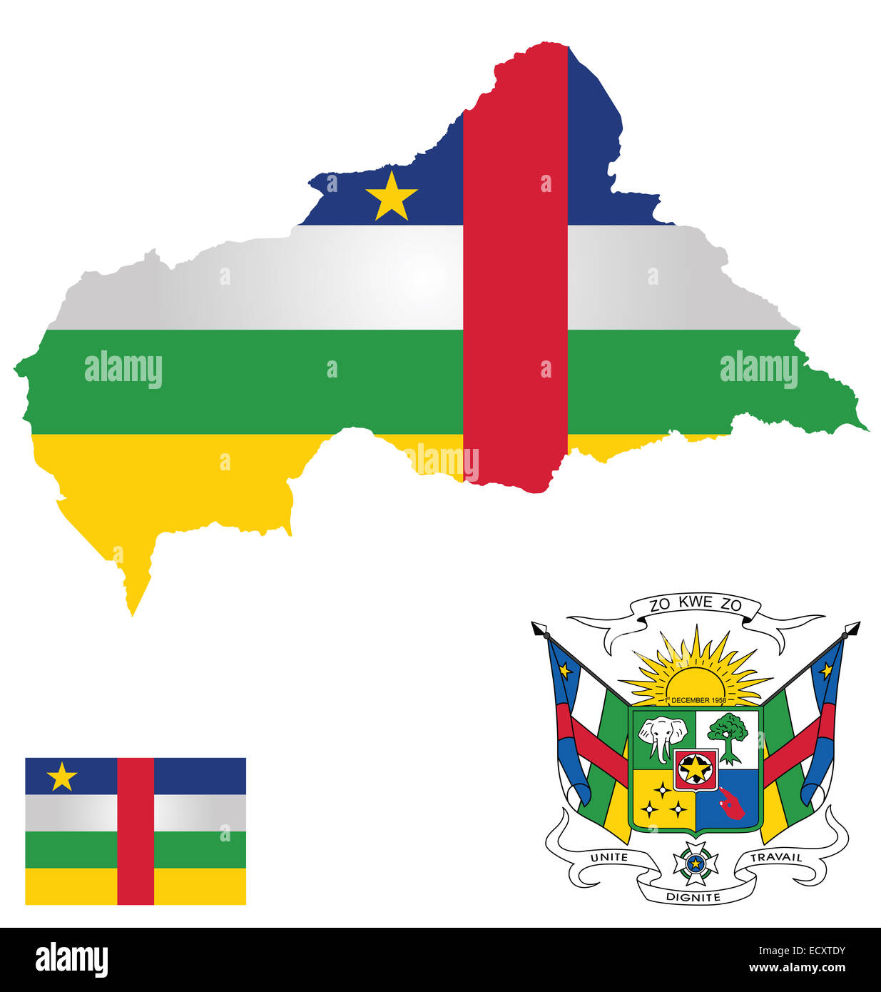 Drapeau et armoiries nationales de la République centrafricaine en ...
