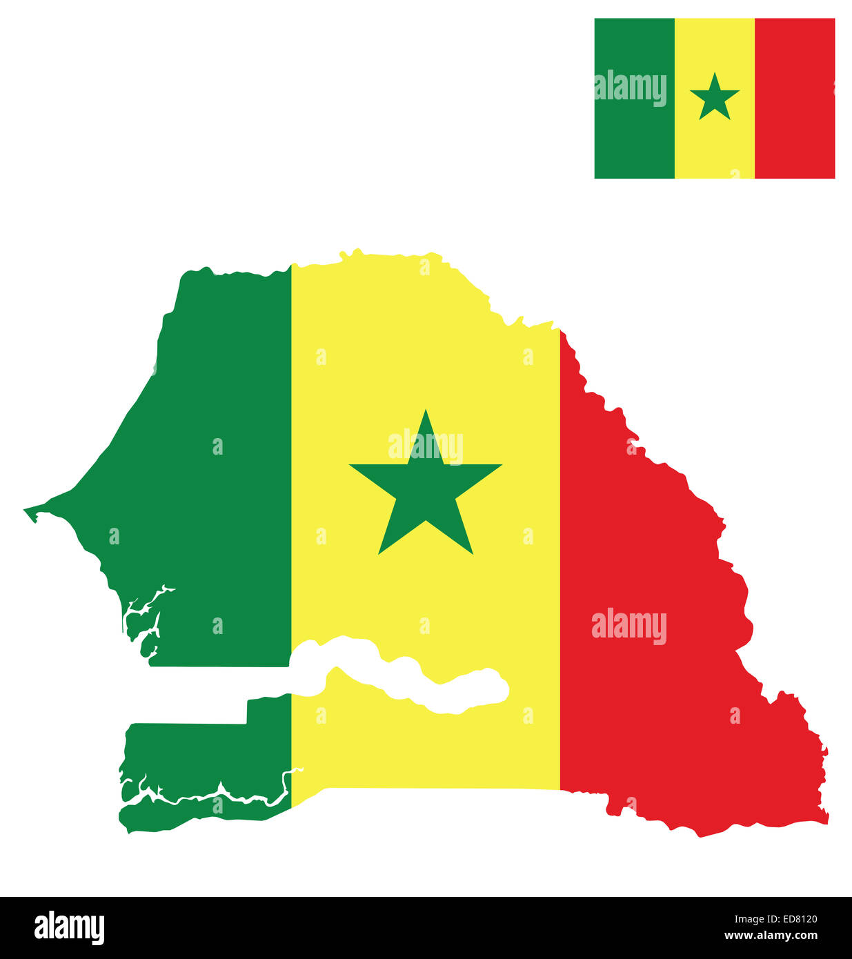 Drapeau de la République du Sénégal en superposition sur la carte plan ...