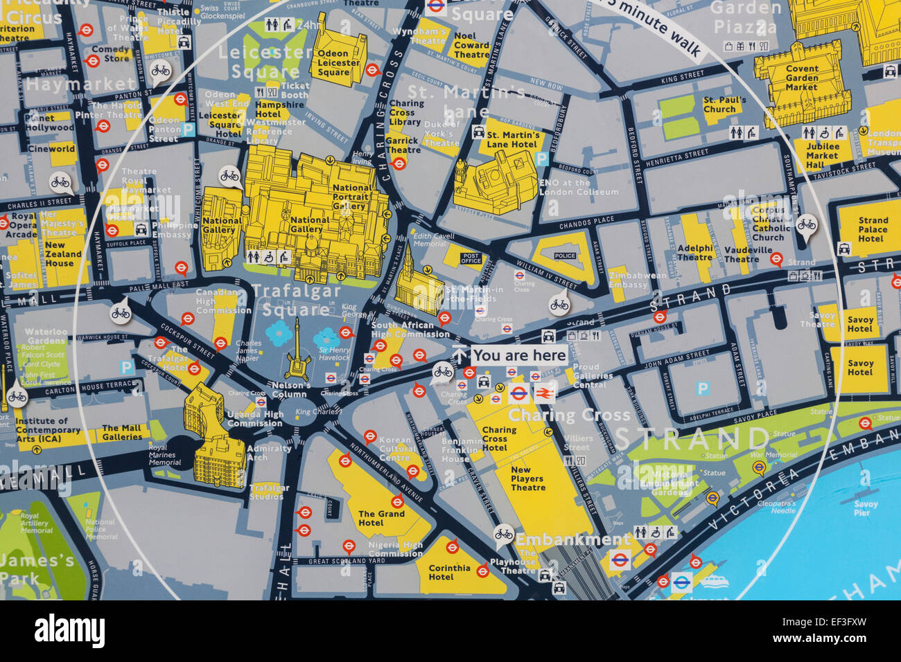 L'Angleterre, Londres, Street Map de Trafalgar Square et alentours ...