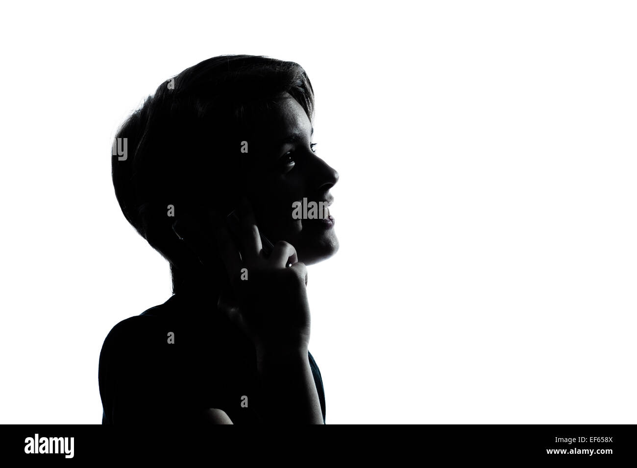 Portrait Dun Jeune Adolescent Silhouette Garçon Ou Fille Au Téléphone