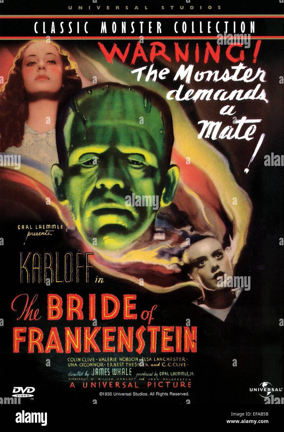 ELSA LANCHESTER, Boris Karloff MOVIE POSTER, fiancée de Frankenstein ...