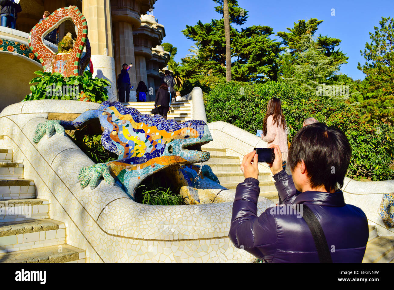 Dragon. Parc Guell conçu par l'architecte Antoni Gaudi. Barcelone ...