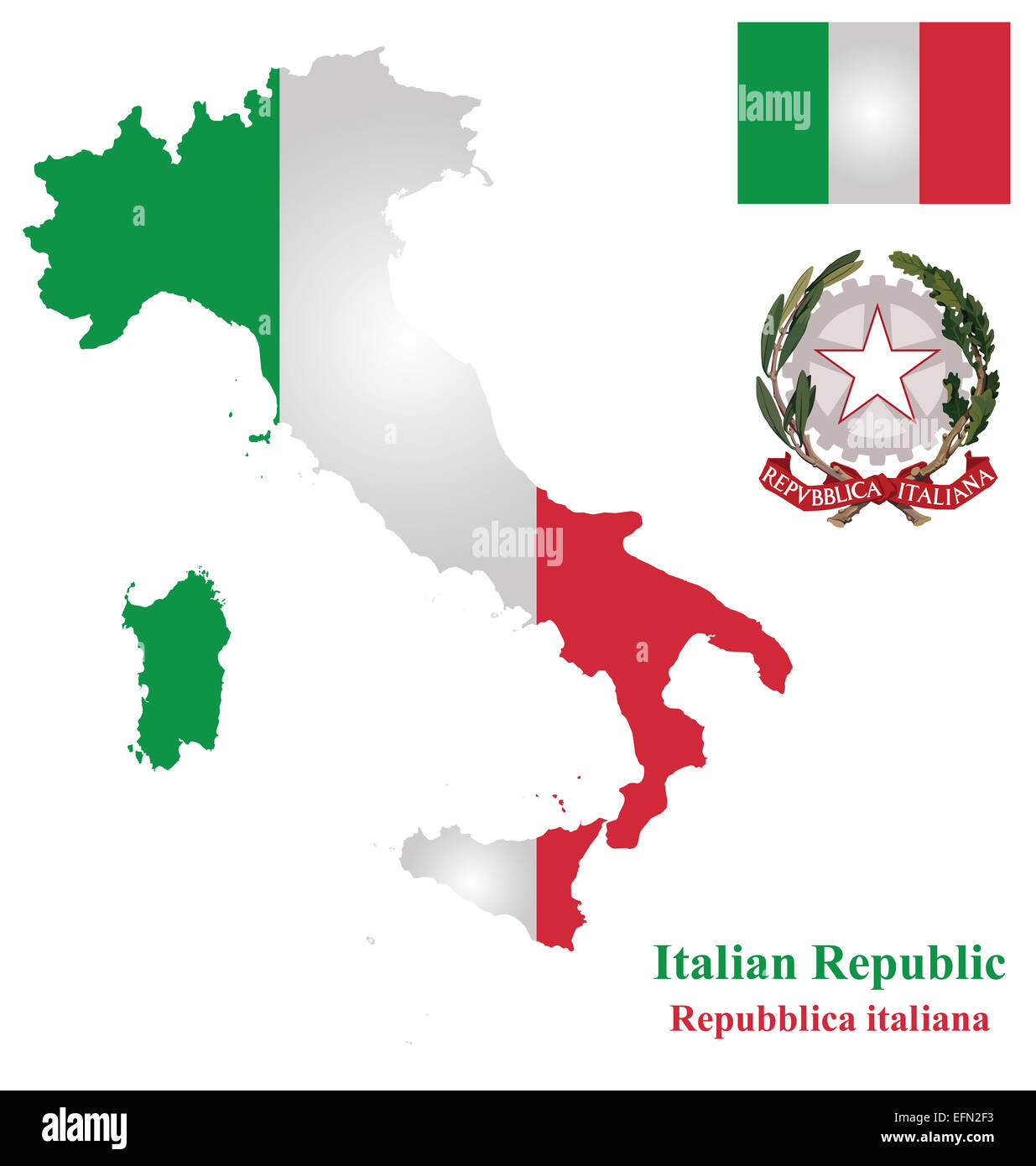 Drapeau et d'armoiries de la République italienne en superposition sur ...