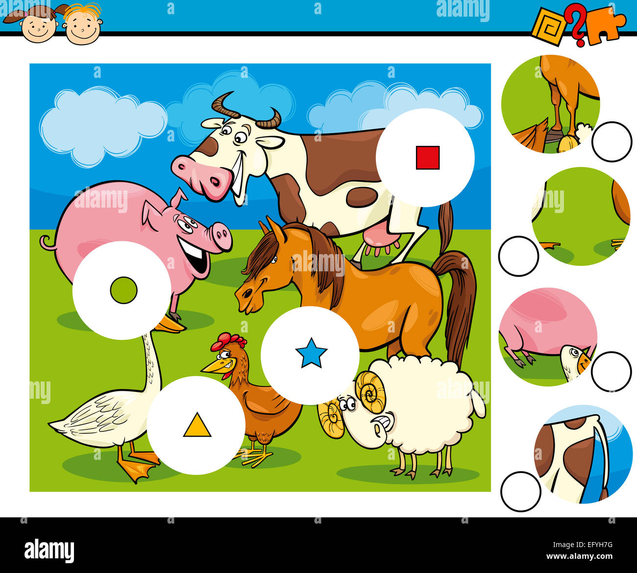 Cartoon Illustration de correspondre aux pièces jeu éducatif pour les ...