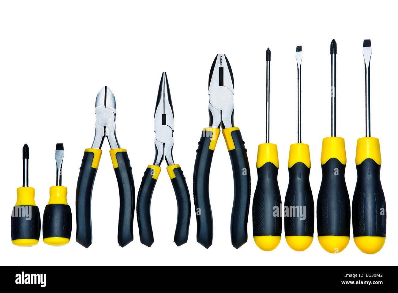 Vue rapprochée de différents types d'outils sur fond blanc Photo Stock ...