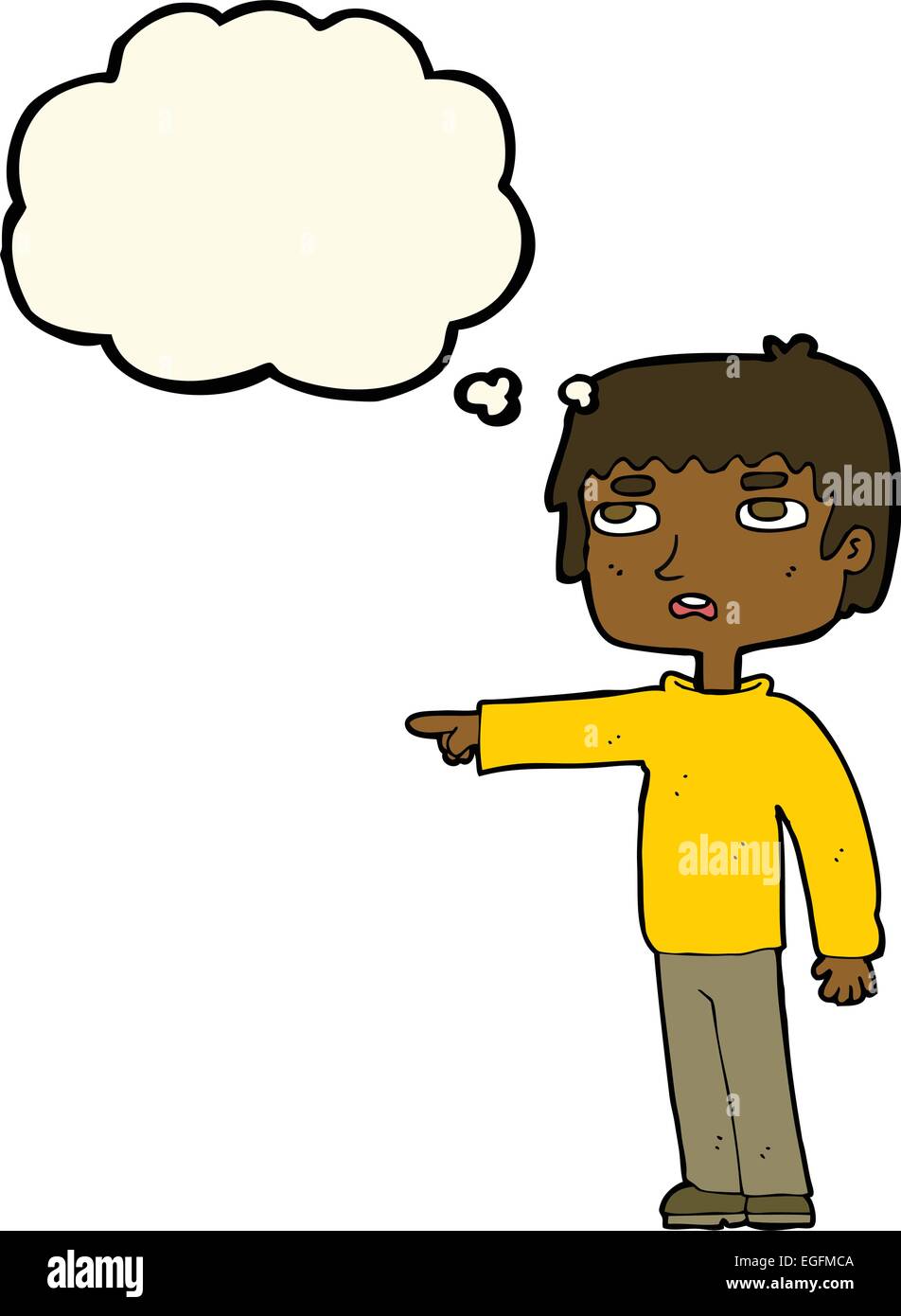Cartoon boy pointing avec bulle pensée Image Vectorielle Stock - Alamy