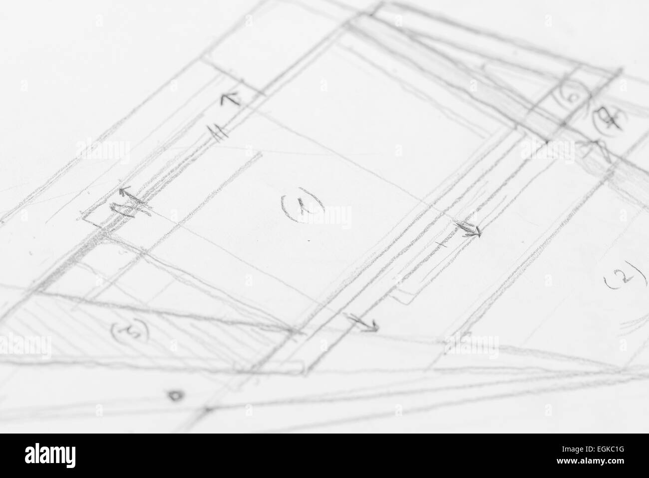 Dessin à la main de l'architecte Plan de maison avec crayon croquis ...