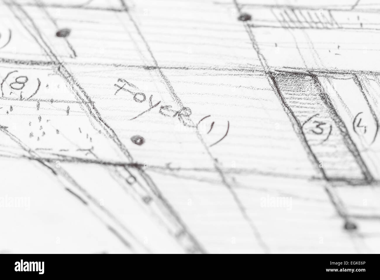 Dessin à la main de l'architecte Plan de maison avec crayon croquis ...