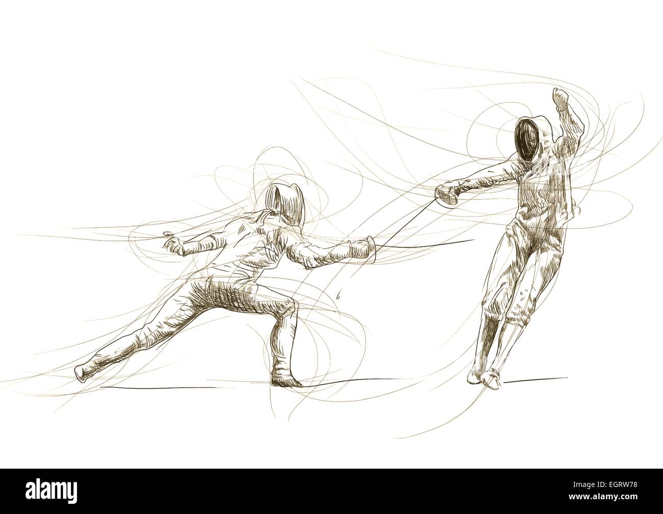 Une illustration à la main : escrime (dessin au trait Image Vectorielle ...