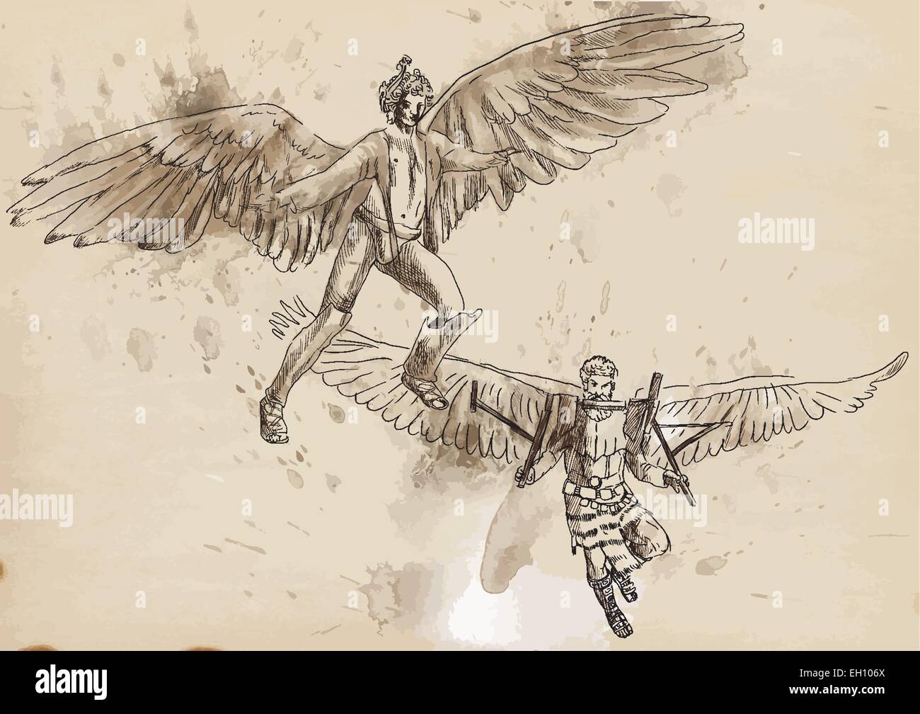 Un hand drawn vector illustration. Dans la mythologie grecque, ICARE ...