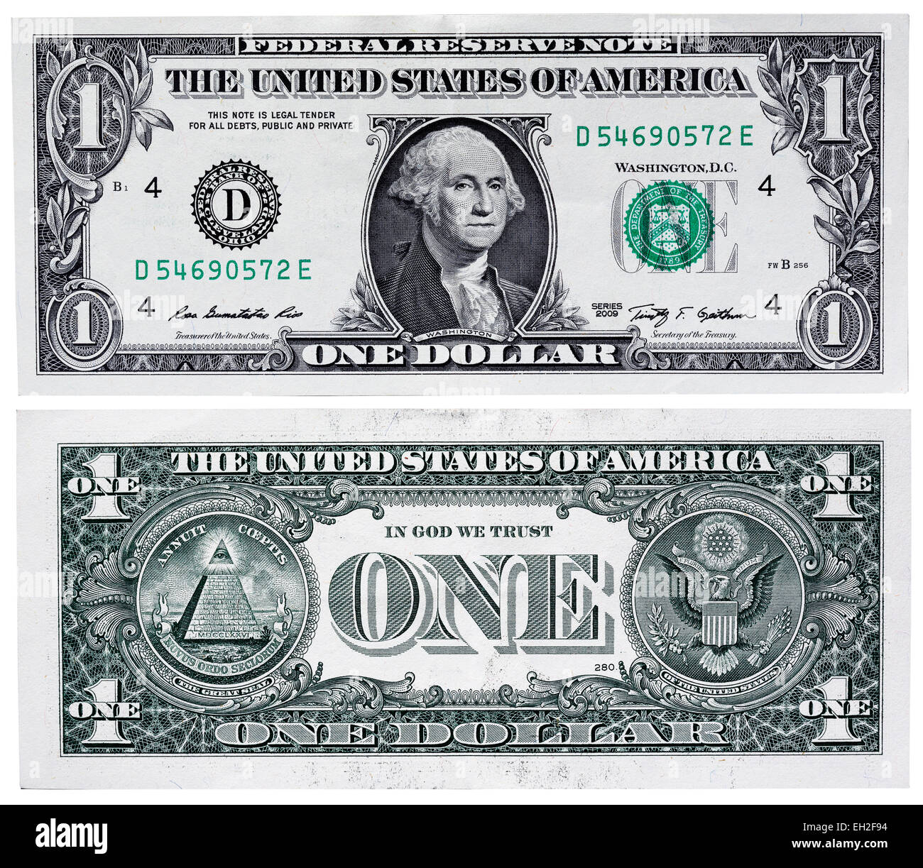 Billet de 1 dollar américain, le président George Washington, USA, 2009 ...
