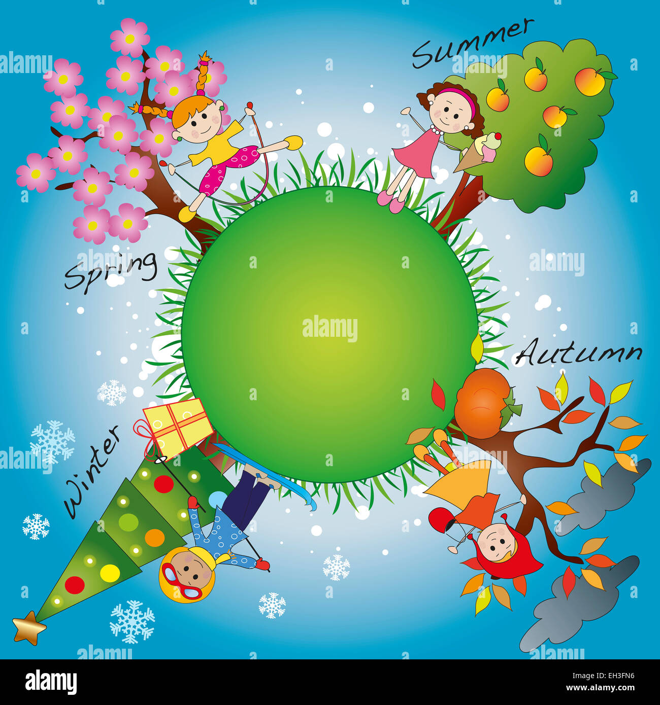 Four seasons cartoon illustration Banque de photographies et d’images à ...
