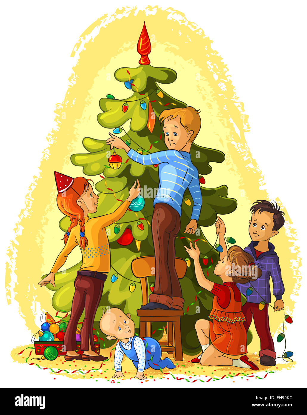 Les enfants décorer un arbre de Noël. Thème de Noël et du Nouvel An ... Les enfants décorer un arbre de Noël. Thème de Noël et du Nouvel An ...
