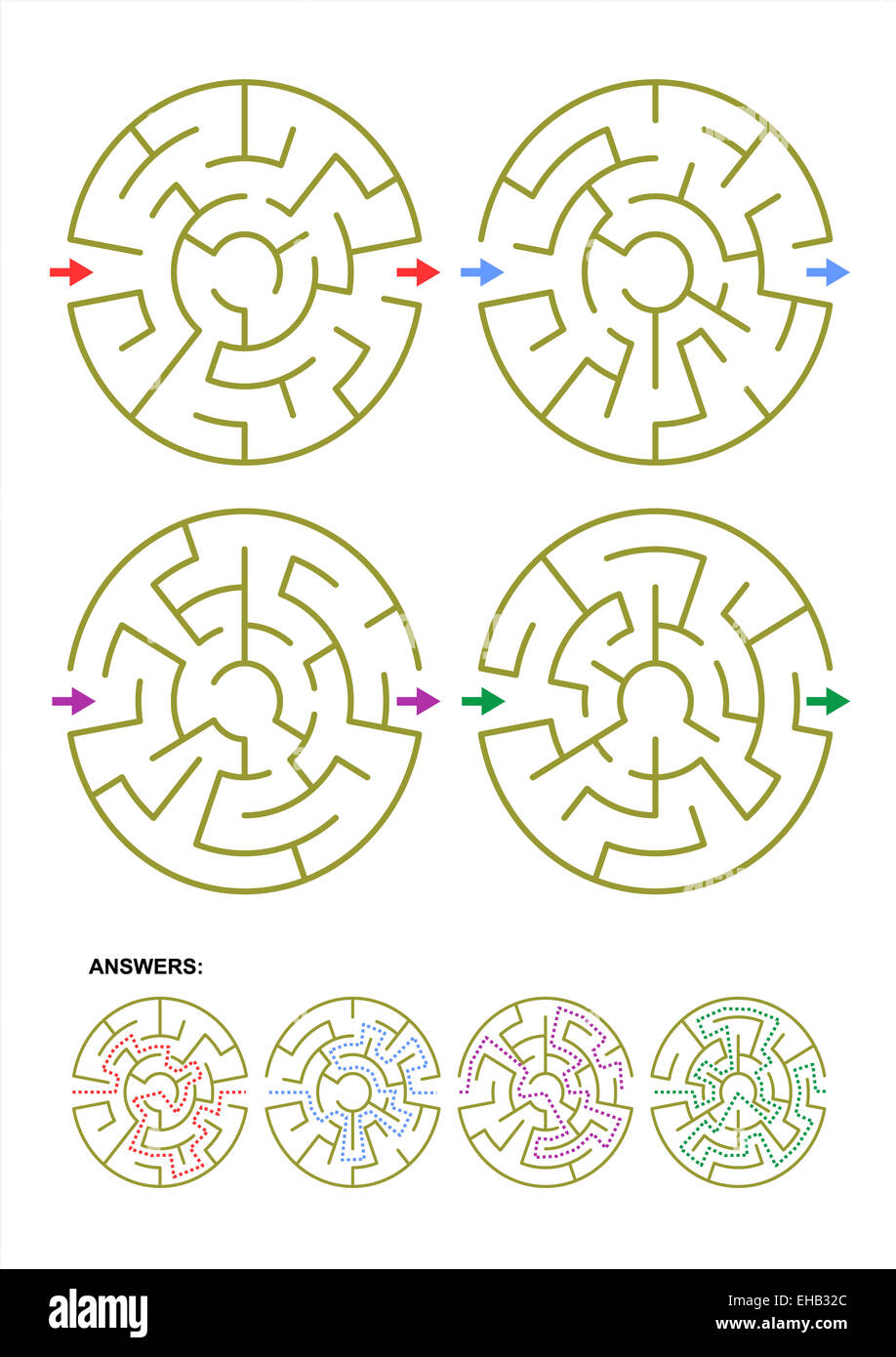 Collection de quatre différents modèles de labyrinthe ronde pour vos ...