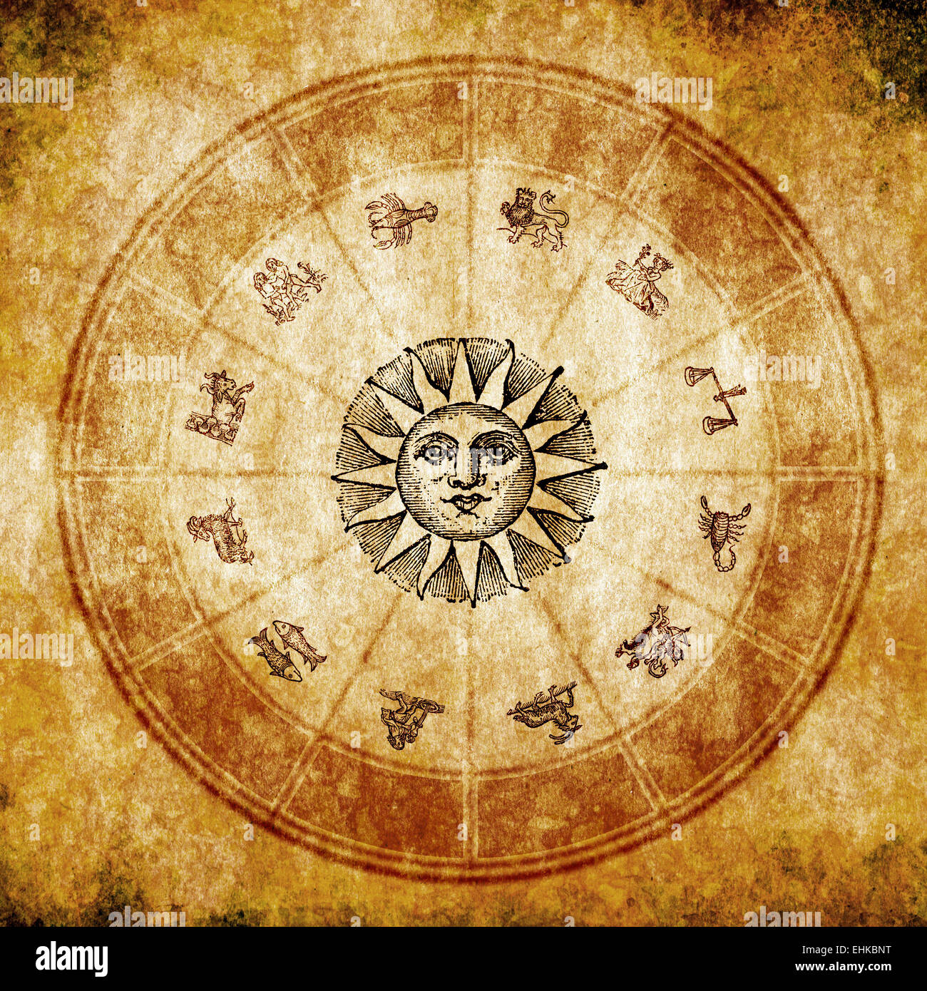 Tableau d'astrologie signe avec symboles et grunge background Photo ...