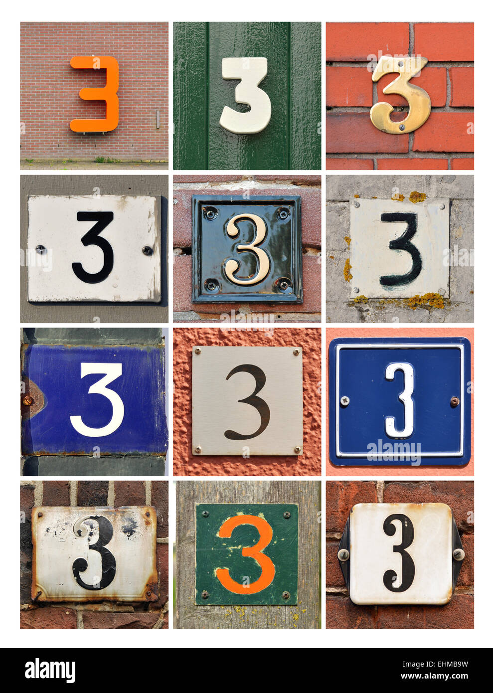 Numéro 3 - Collage de trois numéros de maison Photo Stock - Alamy