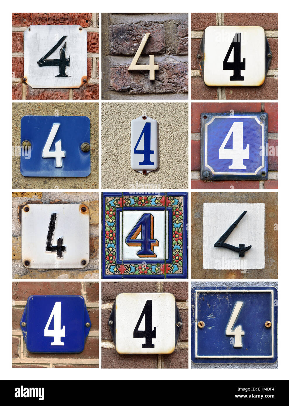 Numéro 4 - Collage de quatre numéros de maison Photo Stock - Alamy