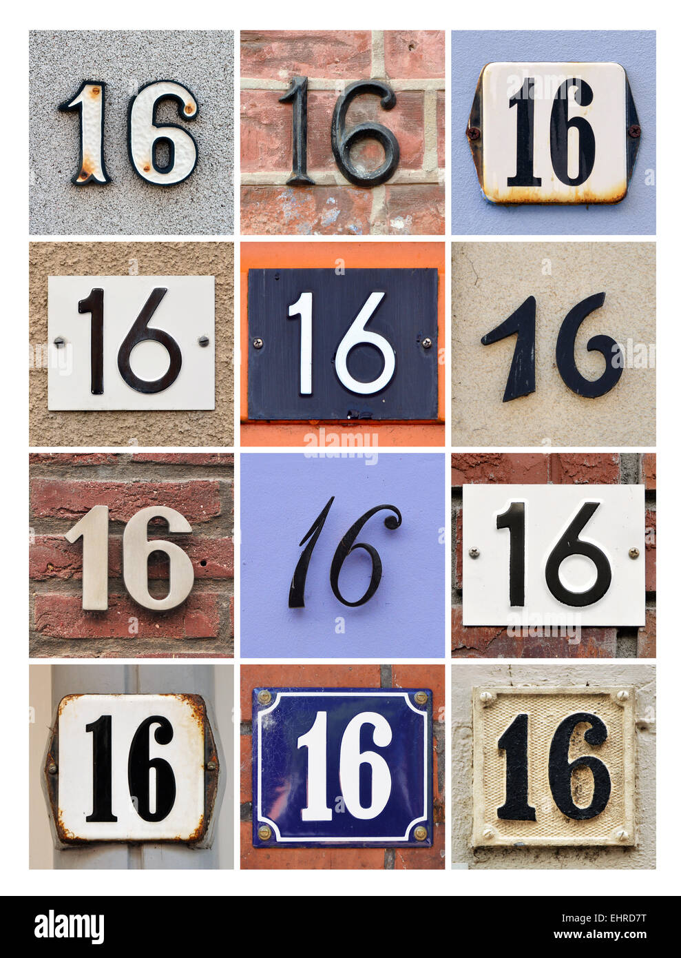 Numéro 16 - Collage de seize numéros de maison Photo Stock - Alamy