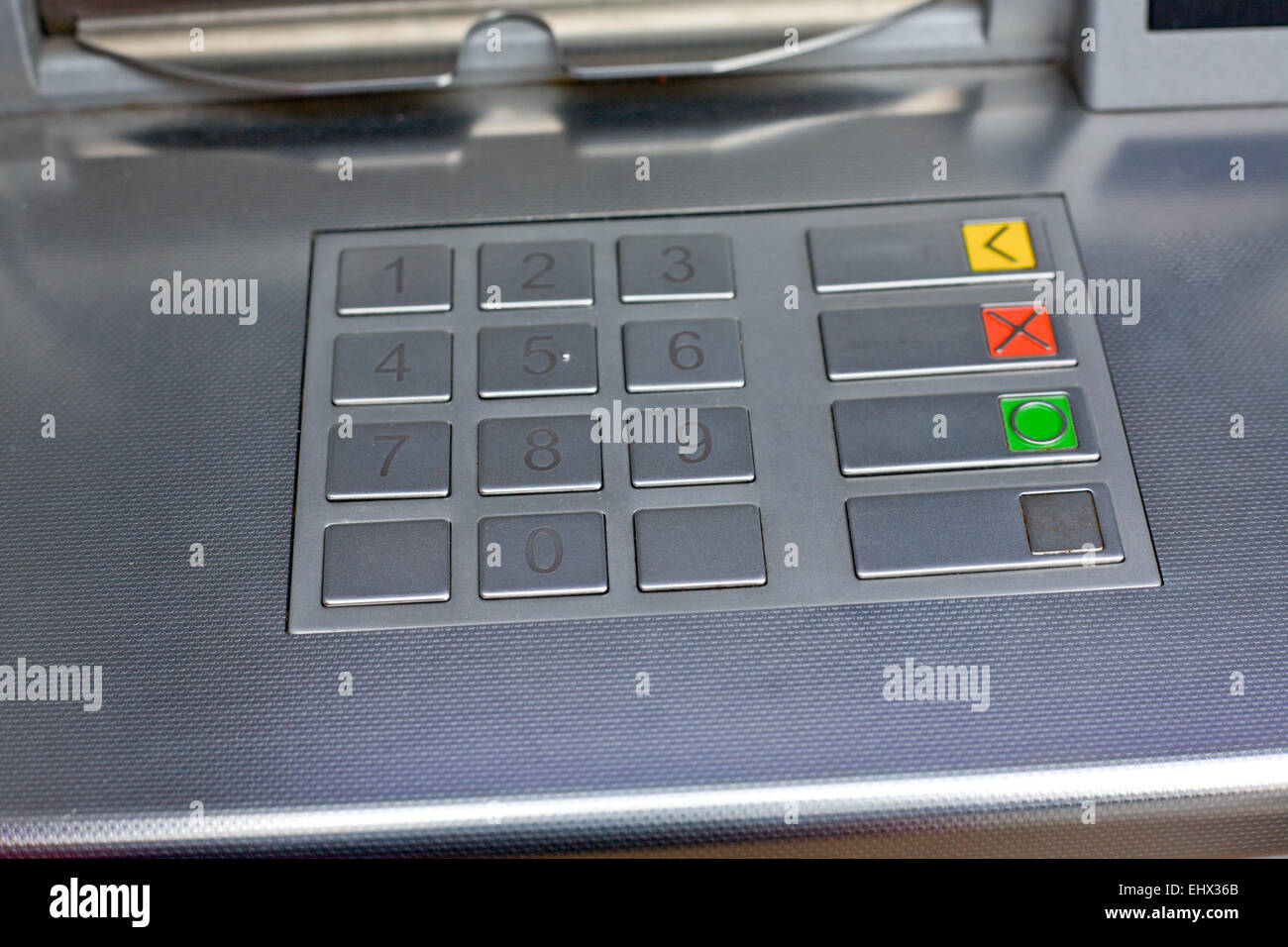 Détail d'un distributeur automatique de billets. Clavier métallique et ...