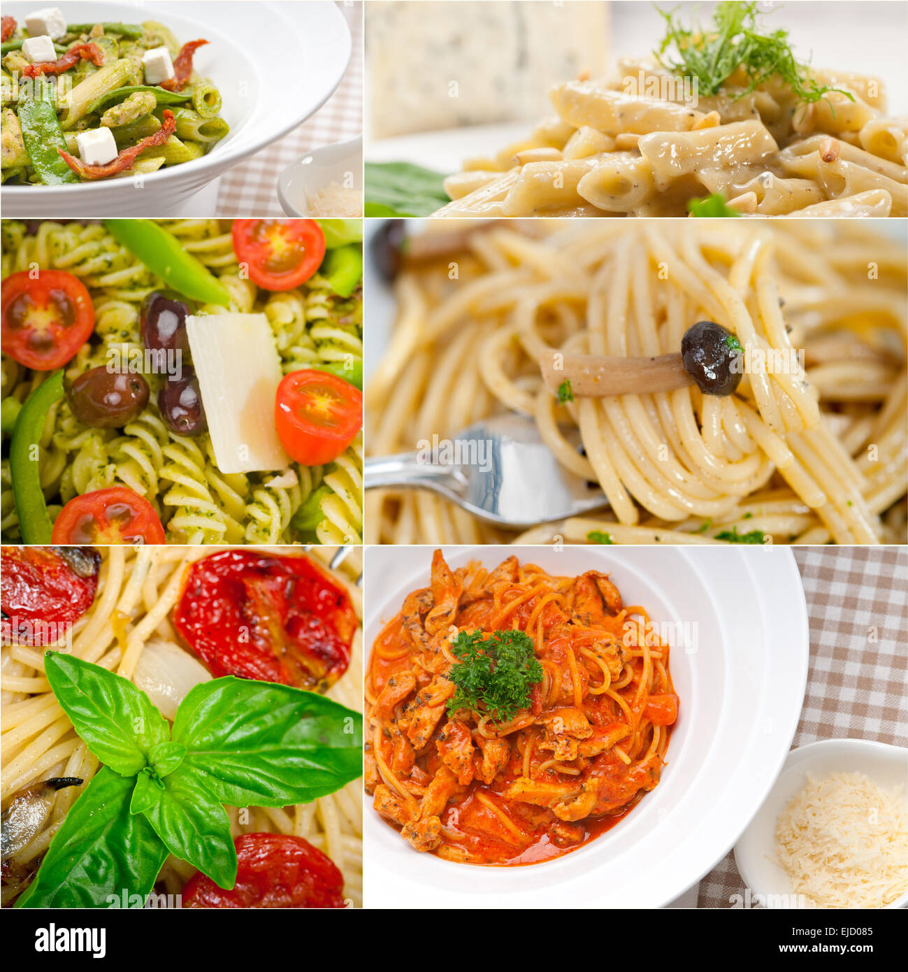 Collection de différents types de pâtes italiennes collage Photo Stock ...