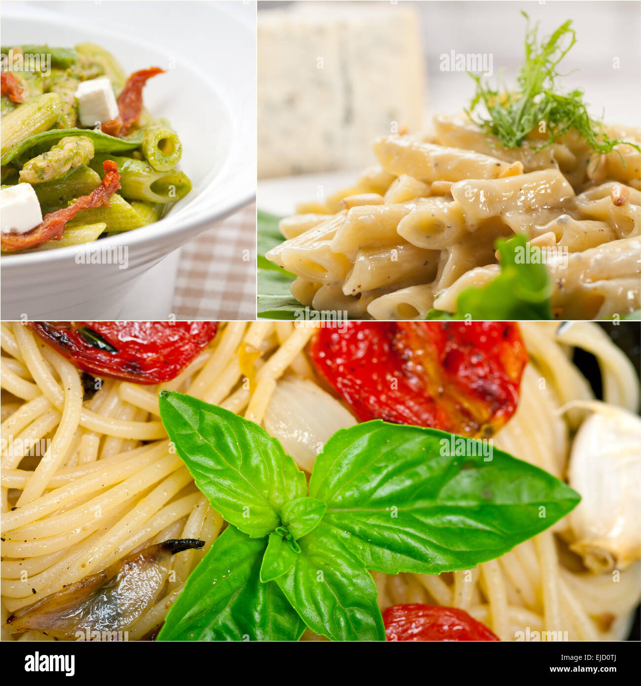 Collection de différents types de pâtes italiennes collage Photo Stock ...